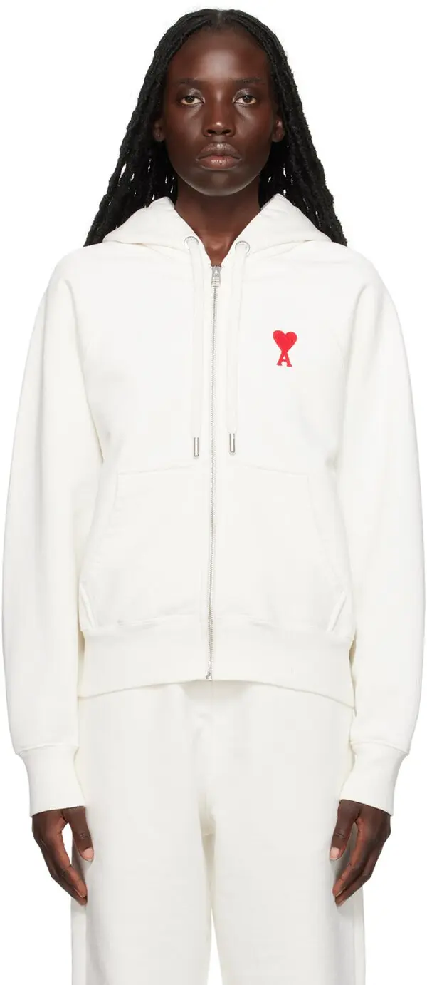 Ami Paris White Ami De CœUr Hoodie - 175 Natural White/Re